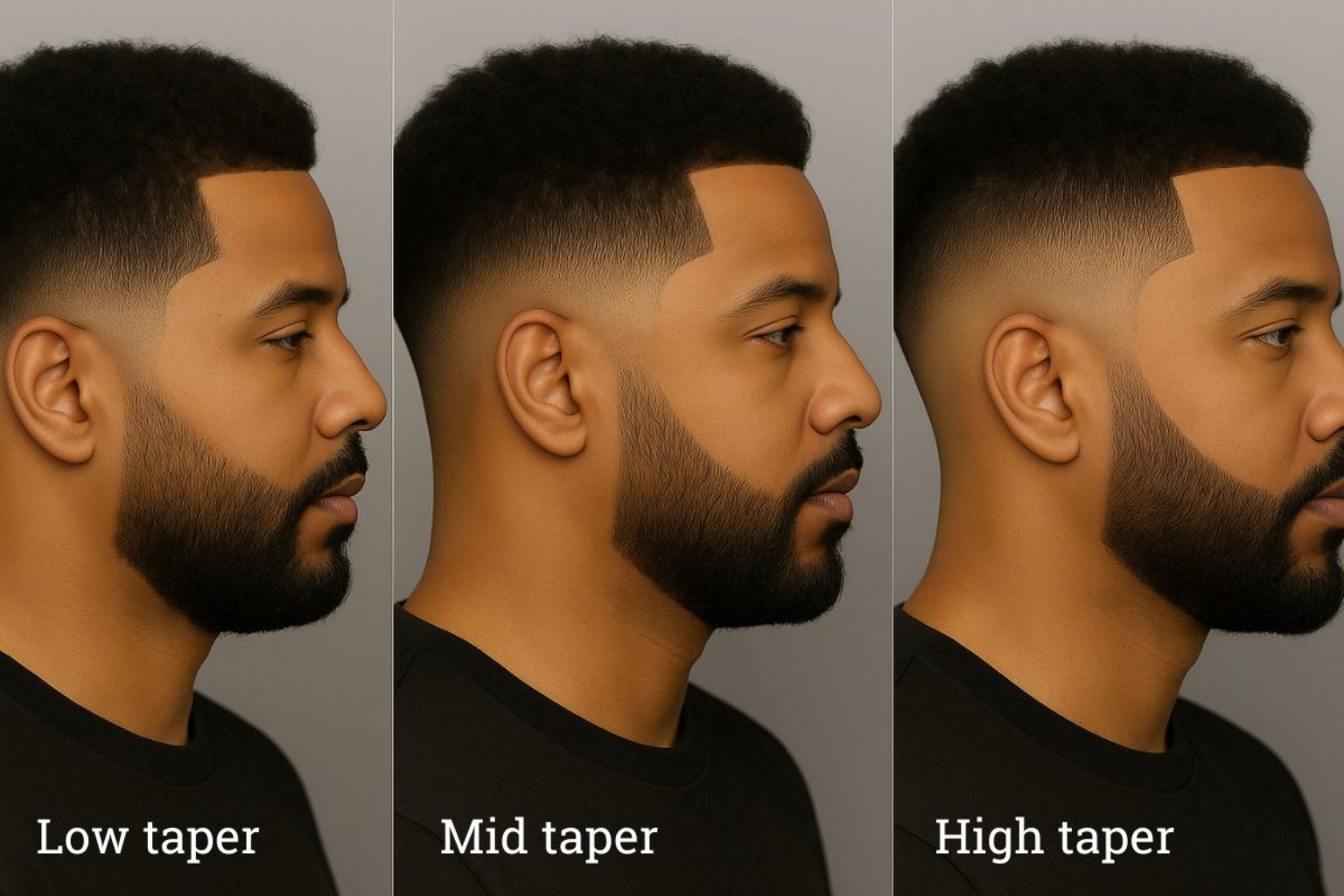 Coupe taper homme : 3 styles (low, mid, high) tous visages